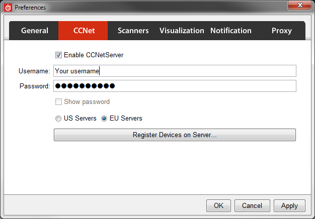 How do I (un)register devices on the CCNET Server?