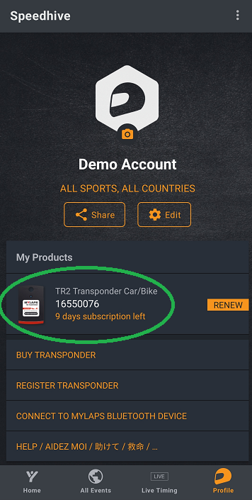 How do I check the subscription status of my MYLAPS TR2 transponder?